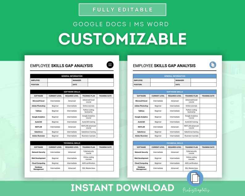 Employee Skills Gap Analysis Template, Employee Training Needs ...