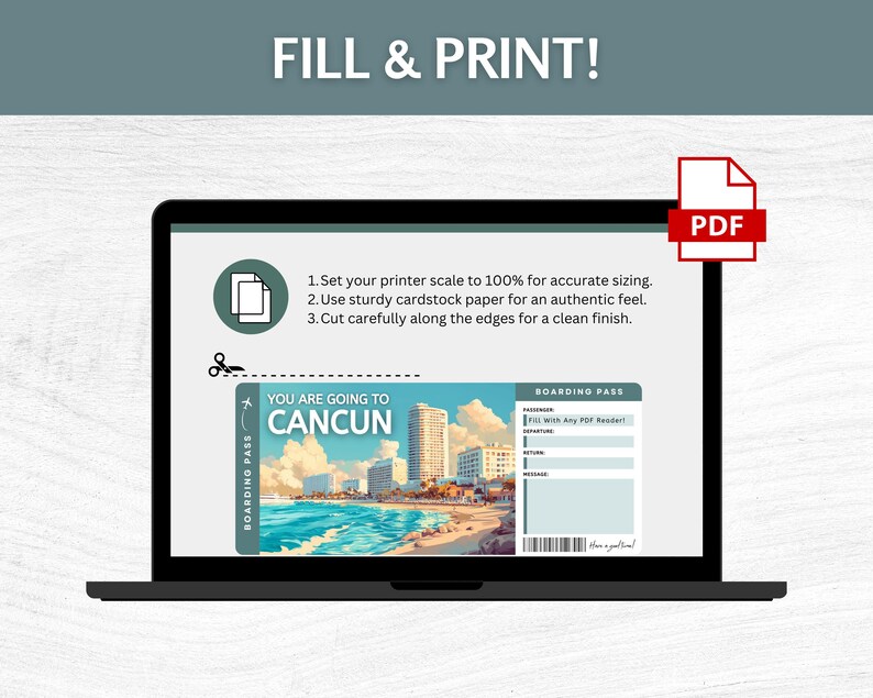 Printable Cancun Surprise Gift Ticket, Editable Mexico Vacation ...
