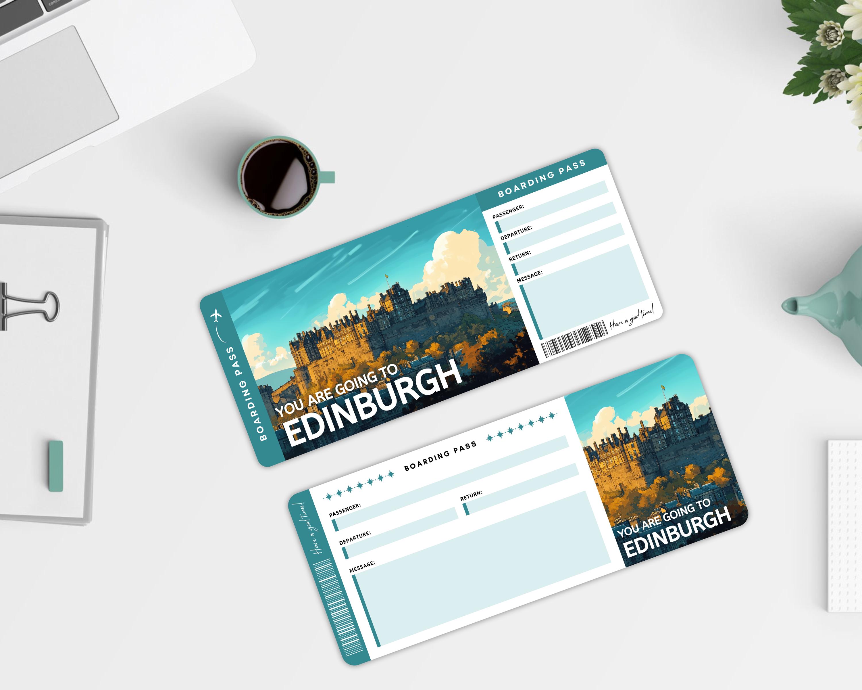 Printable Edinburgh Surprise Gift Ticket, Editable Scotland Vacation ...