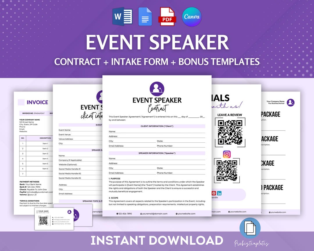 Event Speaker Contract Bundle, Event Speaking Agreement, Guest Speaker ...