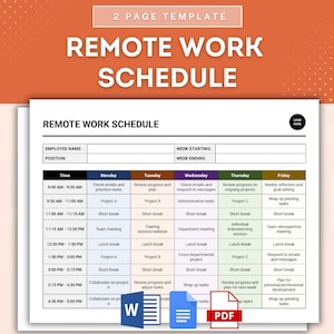 Remote Work Schedule Template, Virtual Work Timetable, Telecommuting ...