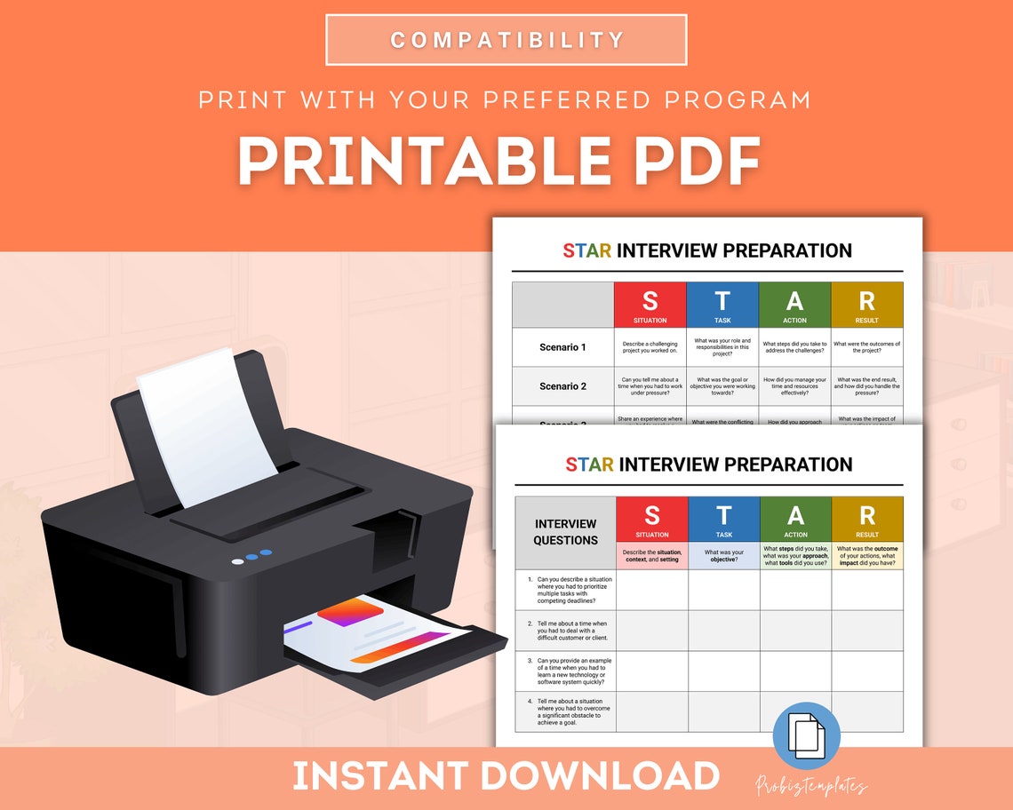 Interview Preparation STAR Format Worksheet Template, STAR Method Job ...