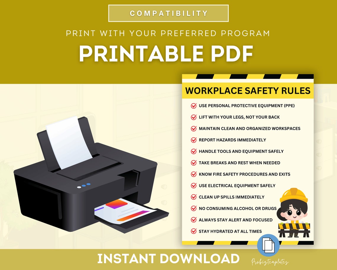 Workplace Safety Rules Poster, Printable Workplace Safety Guidelines ...