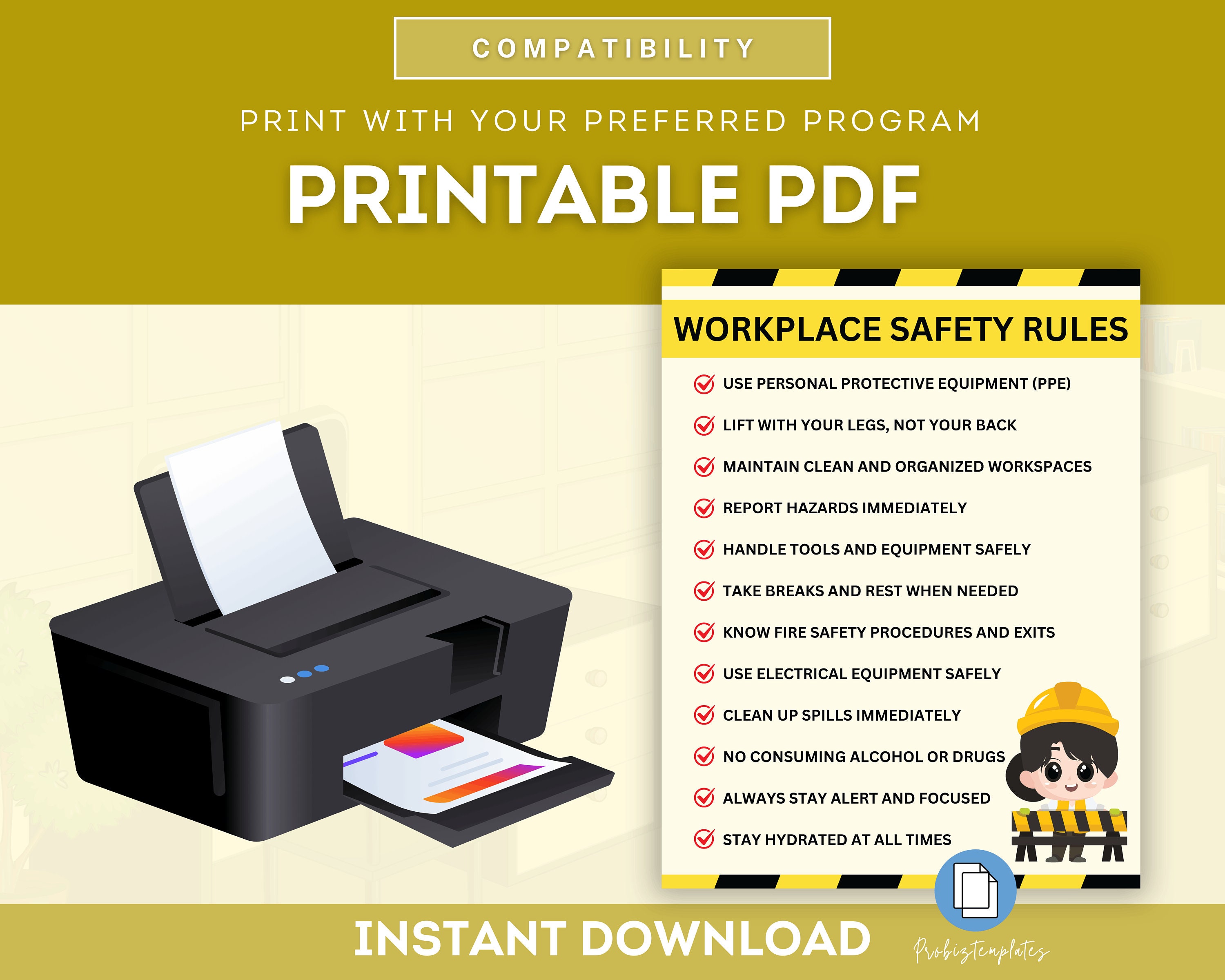 Workplace Safety Rules Poster, Printable Workplace Safety Guidelines ...