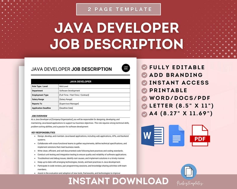 Java Developer Job Description Template, Java Programmer Role, Software Developer ...