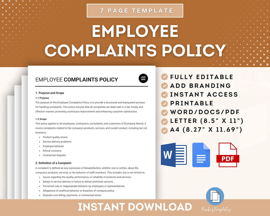 Employee Complaints Policy Template, Workplace Complaint Procedures ...