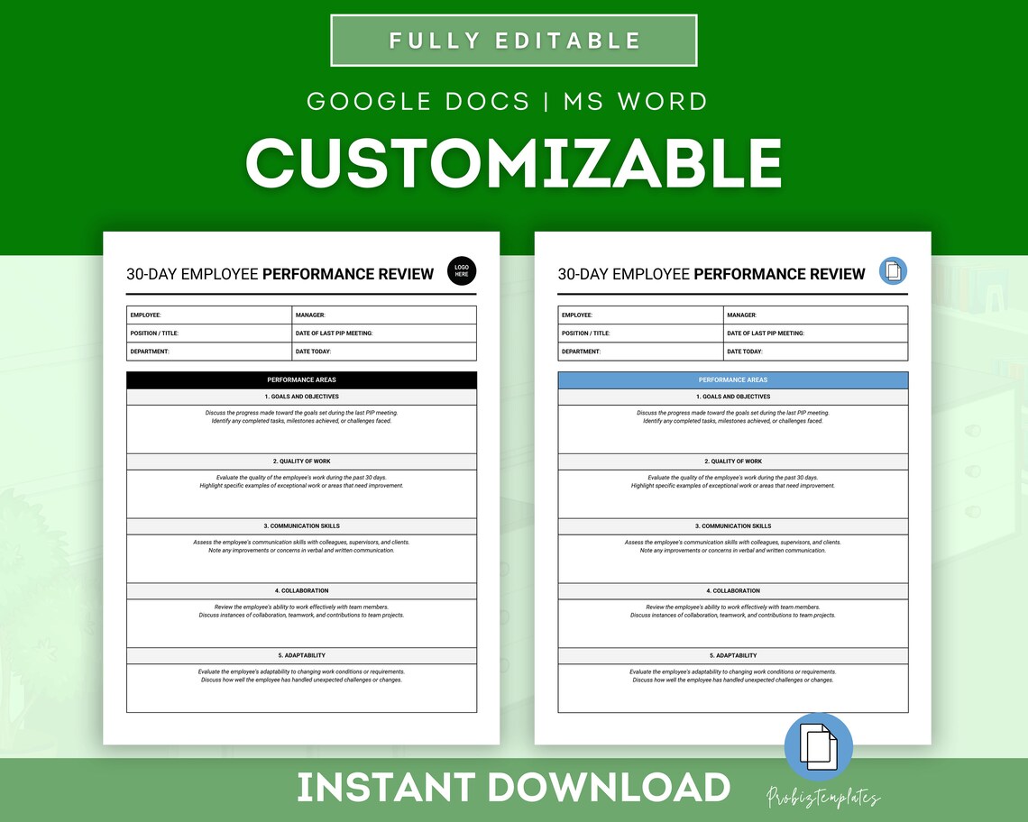 Employee 30-day Performance Review Template, Employee Evaluation Form ...