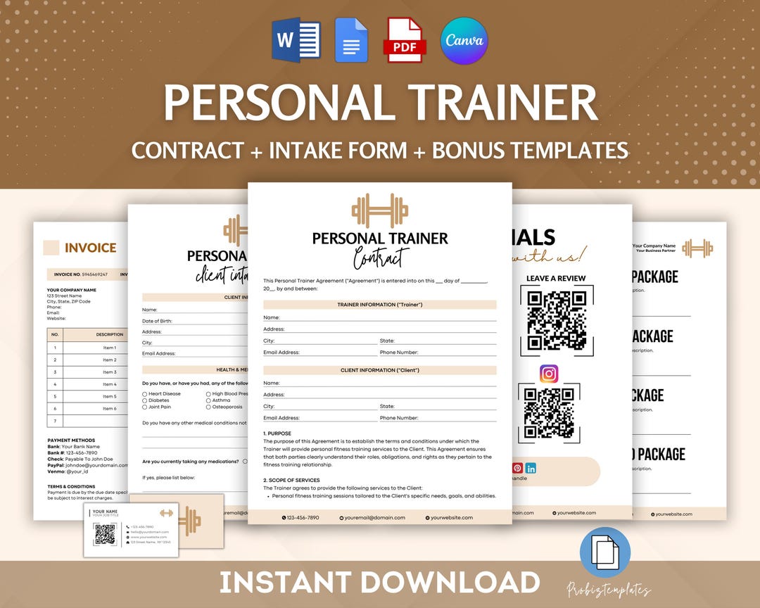 Personal Trainer Contract Bundle, Fitness Service Agreement Template ...