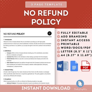 No Refund Policy Template, Refund Policy Guidelines, No Refund Notice ...