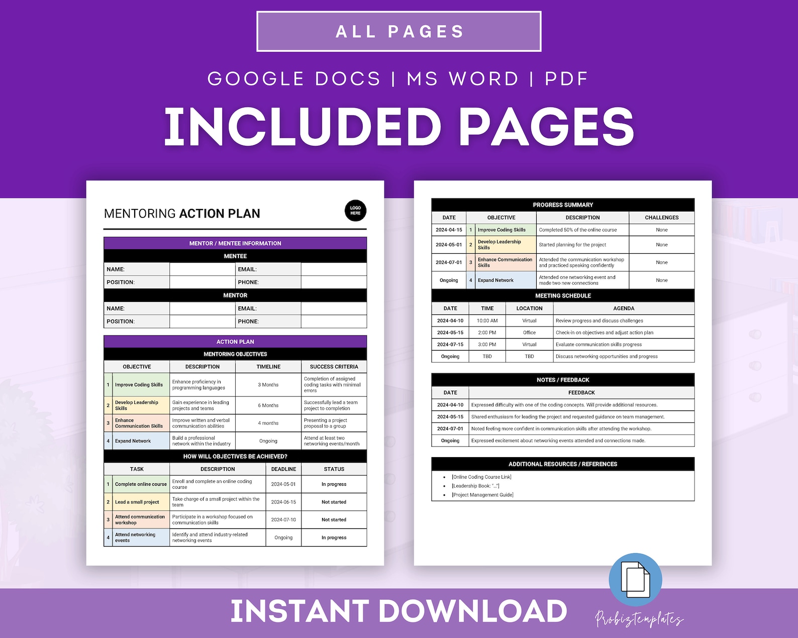 Mentoring Action Plan Template, Mentoring Roadmap Template, Coaching ...