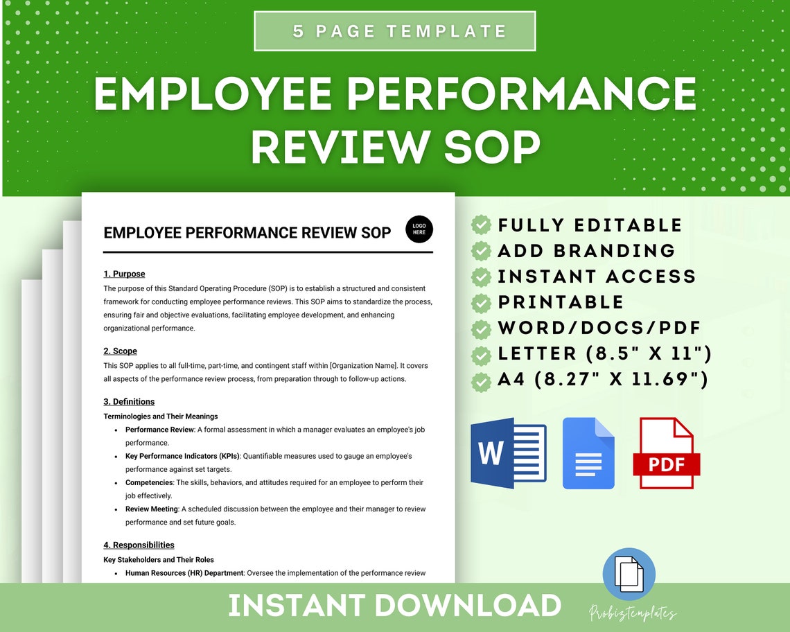 Employee Performance Review SOP Template, Standard Operating Procedure ...
