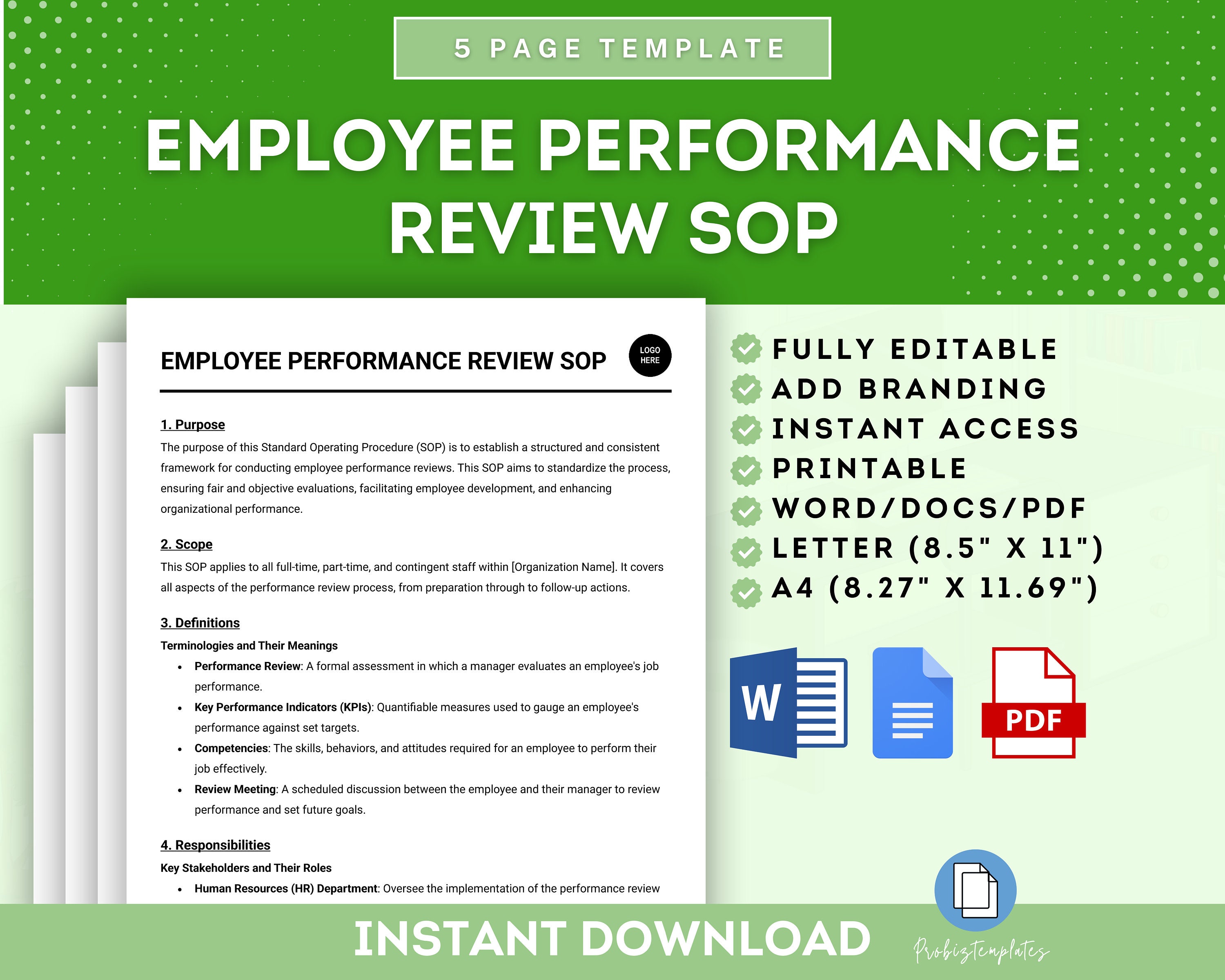 Employee Performance Review SOP Template, Standard Operating Procedure ...