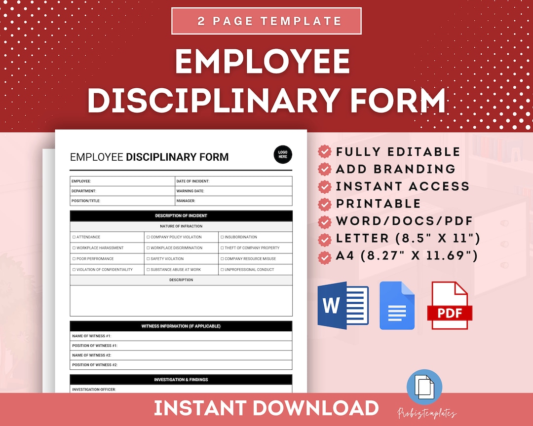 Employee Disciplinary Form, Employee Warning Notice, Performance ...