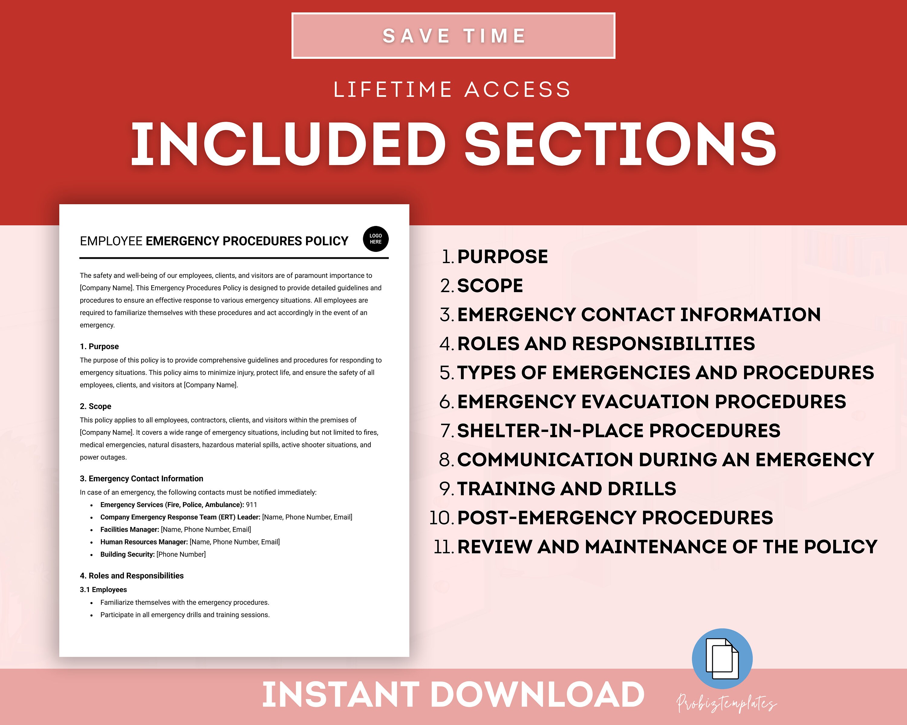 Employee Emergency Procedures Policy Template, Workplace Emergency Plan ...