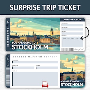 Printable Stockholm Surprise Gift Ticket, Editable Sweden Vacation ...