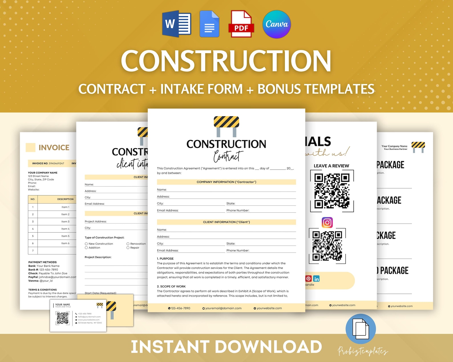 Construction Contract Bundle, Contractor Agreement Forms, Building ...