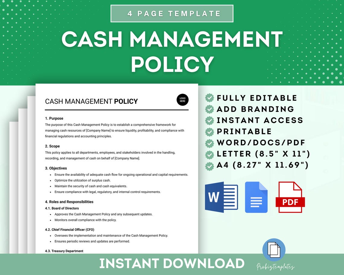 Cash Management Policy Template, Business Cash Handling Policy ...