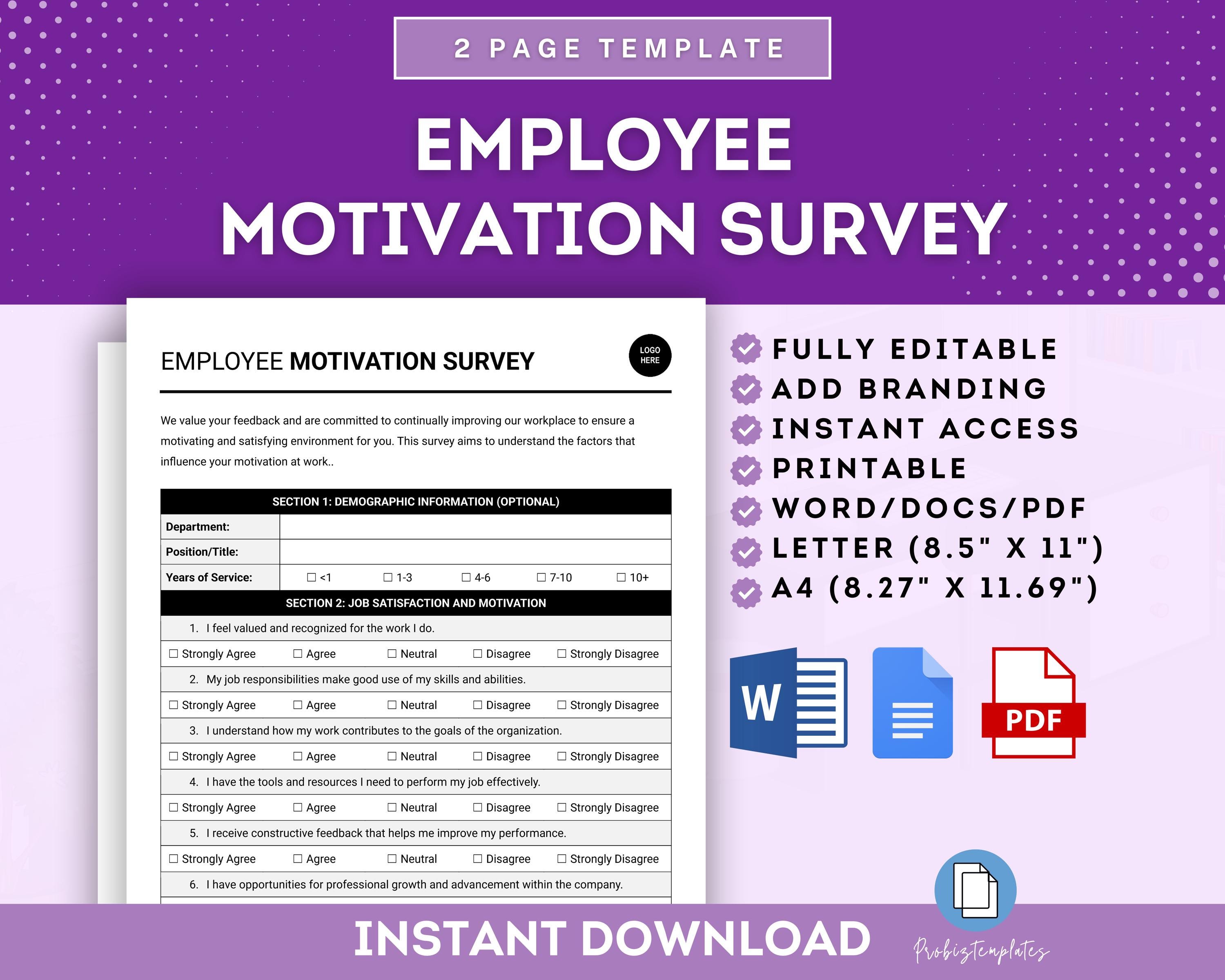 Employee Motivation Survey Template, Staff Motivation Questionnaire ...