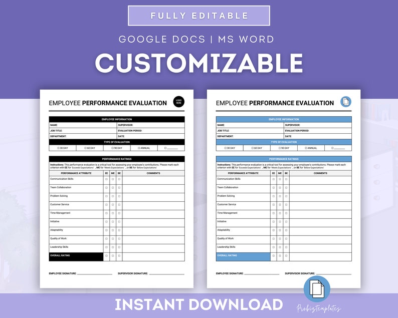 Employee Performance Evaluation Form Template, Human Resource Employee ...
