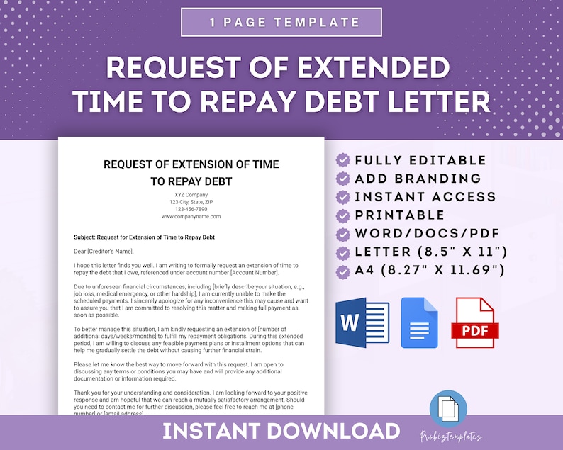 Request of Extension of Time to Repay Debt Letter, Debt Repayment ...