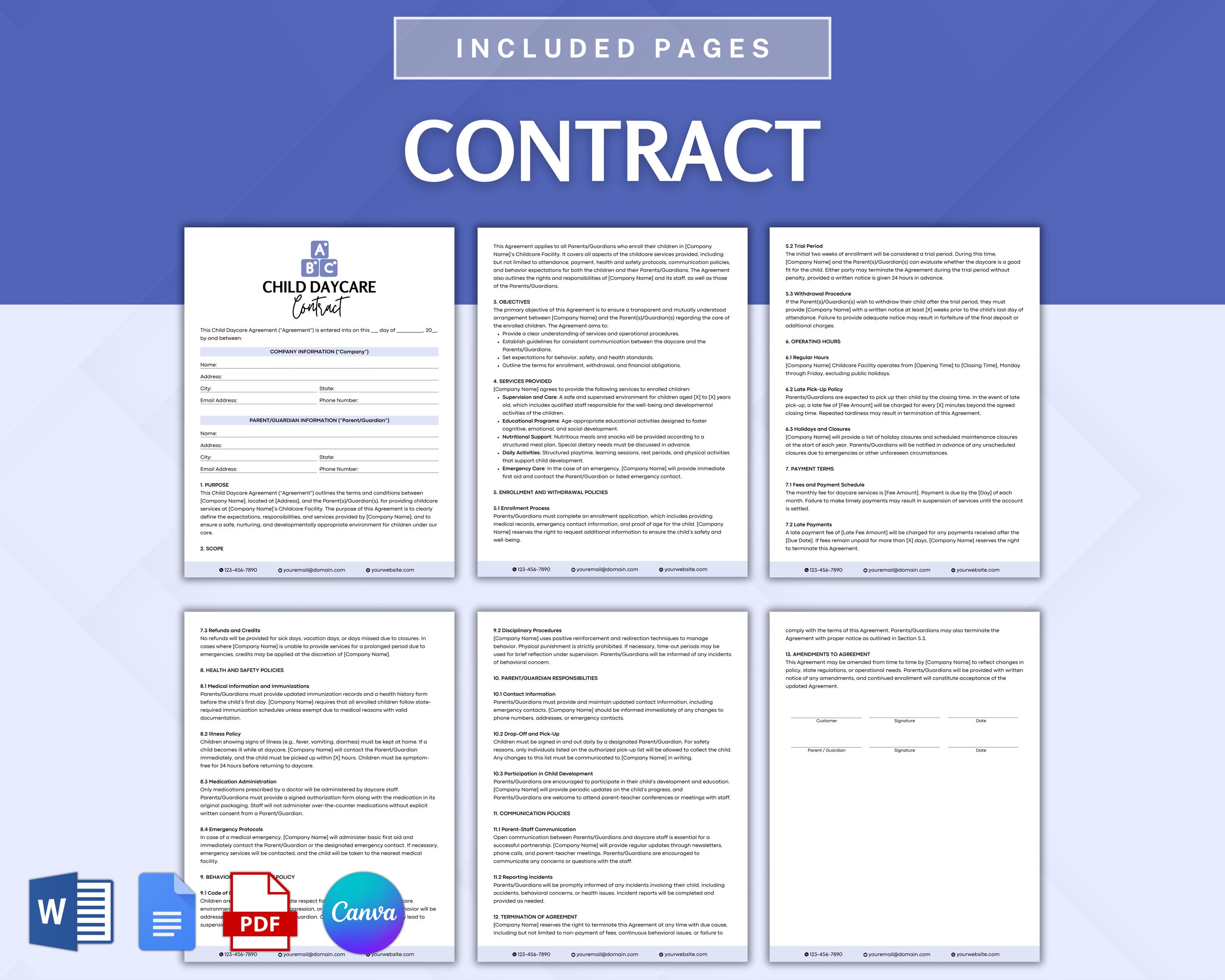 Daycare Contract Bundle, Daycare Business Starter Kit, Preschool ...