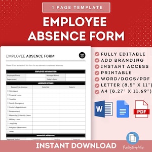 Employee Absence Form Template, Attendance Record Form, Leave Request ...