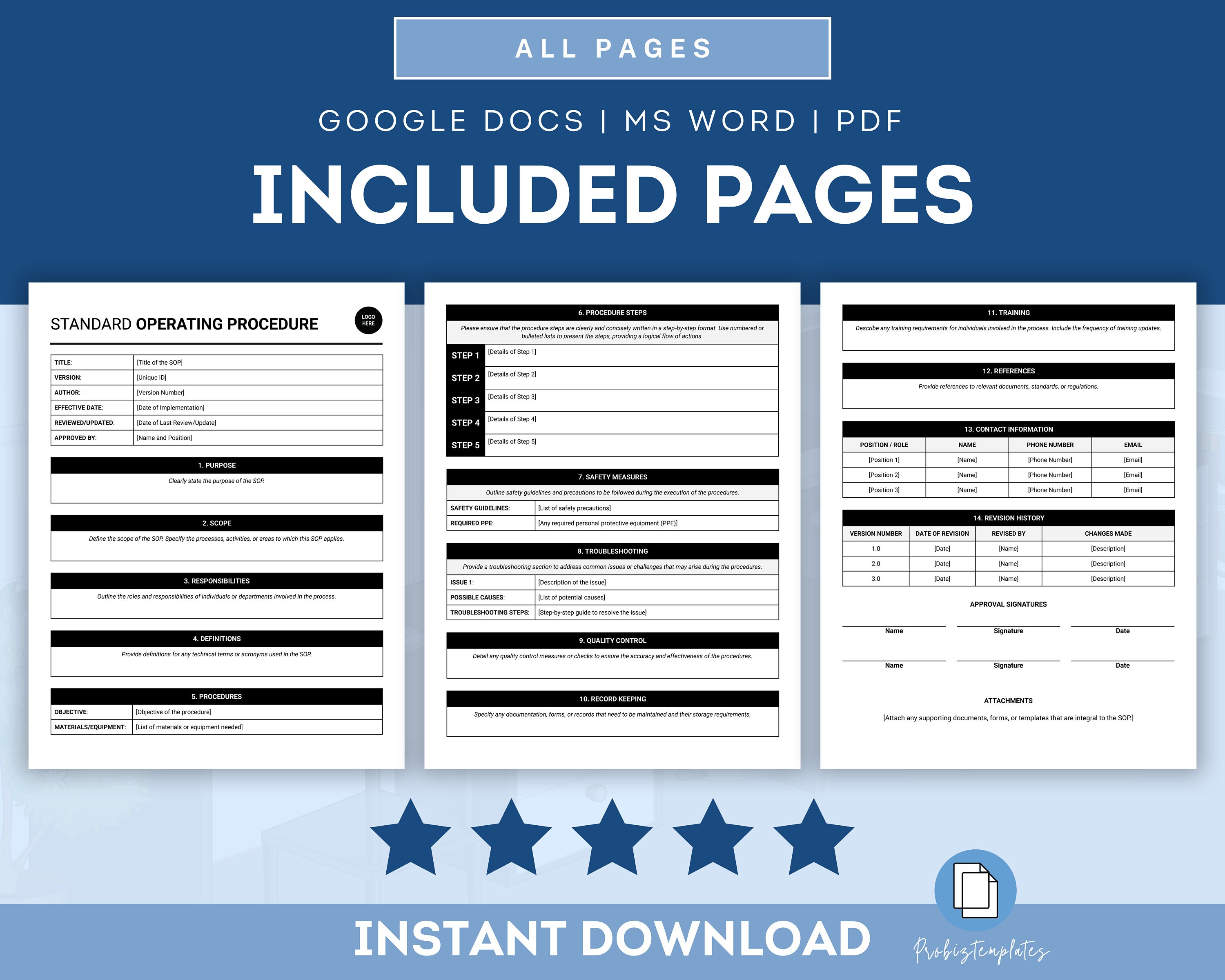 Standard Operating Procedure Template, SOP Business Document, Employee ...