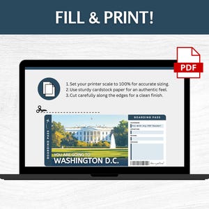 Printable Washington D.C. Surprise Gift Ticket, Editable USA Vacation ...