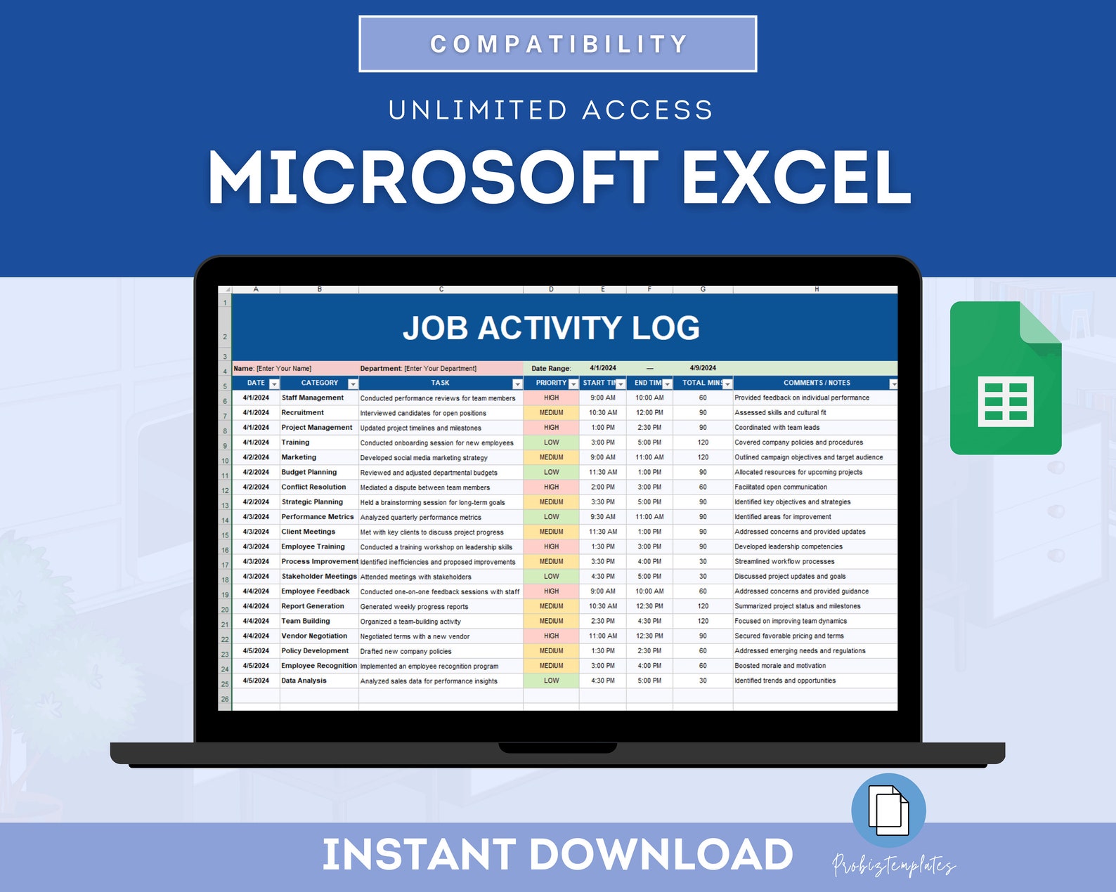 Job Activity Log Template, Work Task Tracker, Daily Work Journal ...