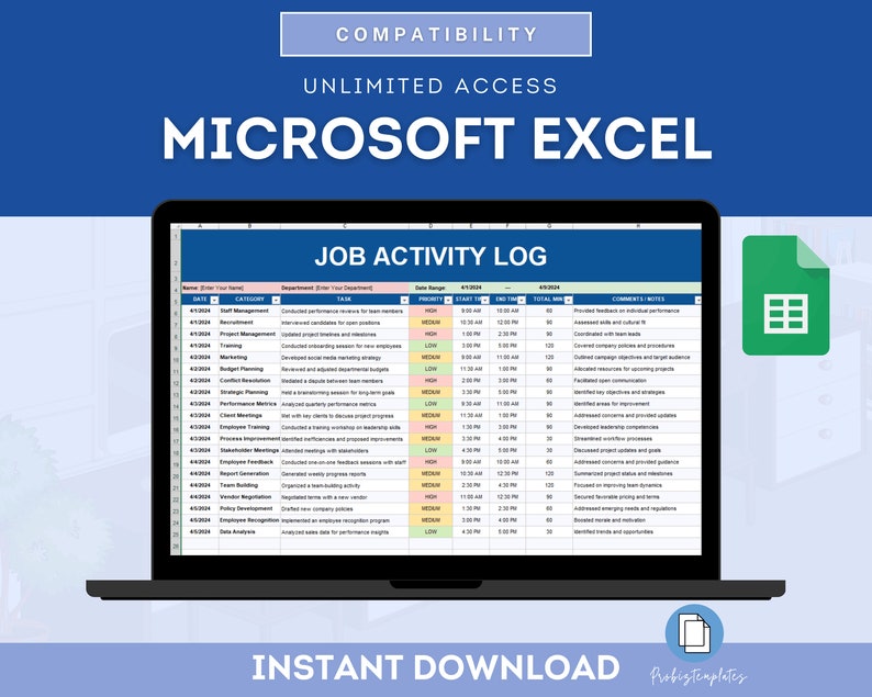 Job Activity Log Template, Work Task Tracker, Daily Work Journal ...