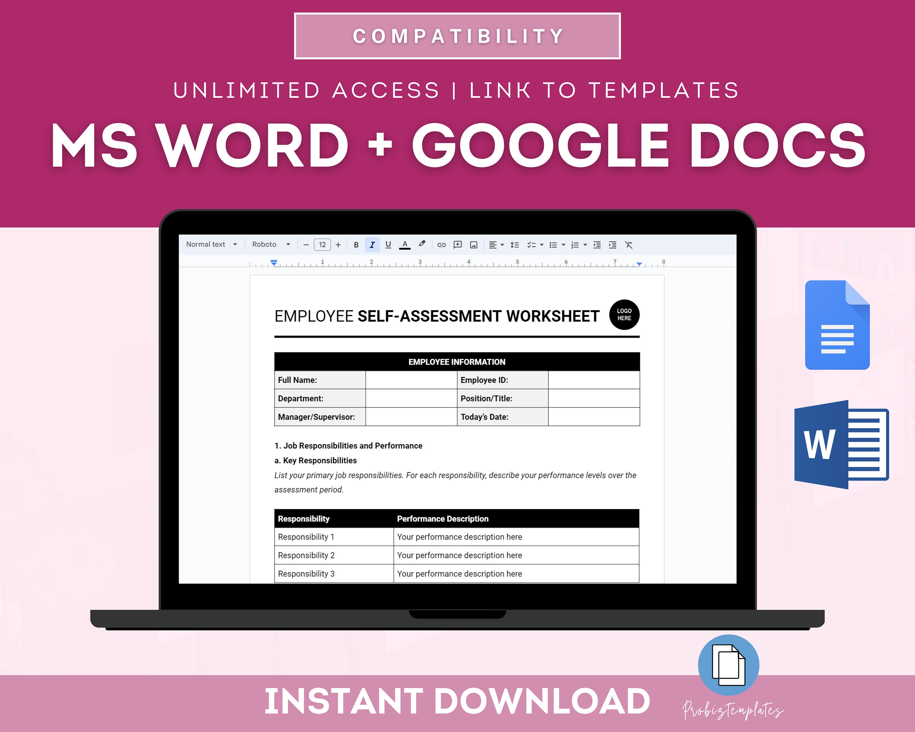 Employee Self-assessment Worksheet Template, Employee Performance Self ...