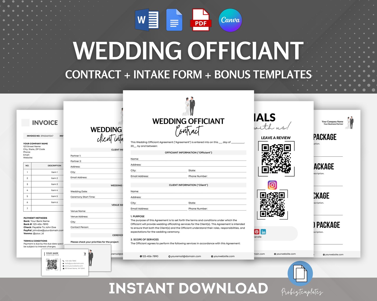 Wedding Officiant Contract Bundle, Ceremony Pact Template, Religious ...