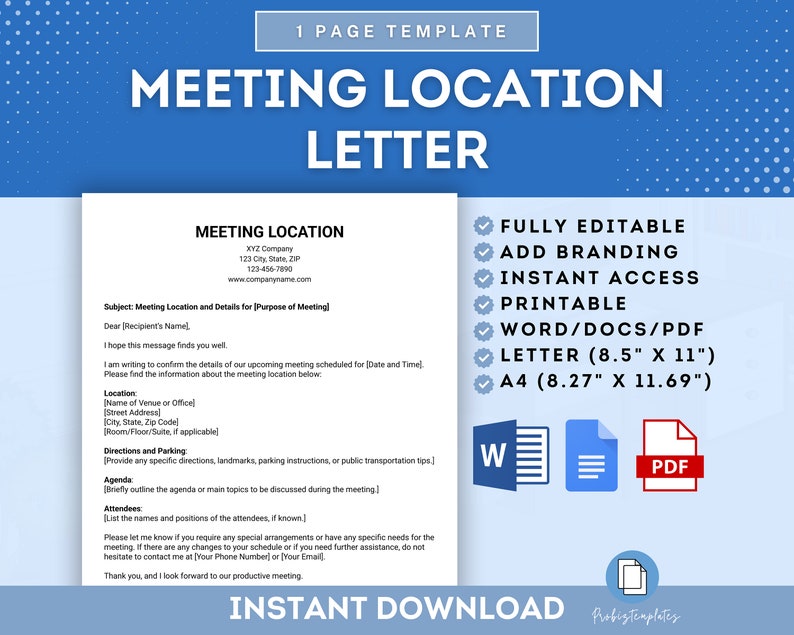 Meeting Location Letter, Meeting Venue Notification, Meeting Place ...