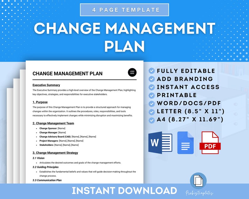 Change Management Plan Template, Organizational Change Strategy ...