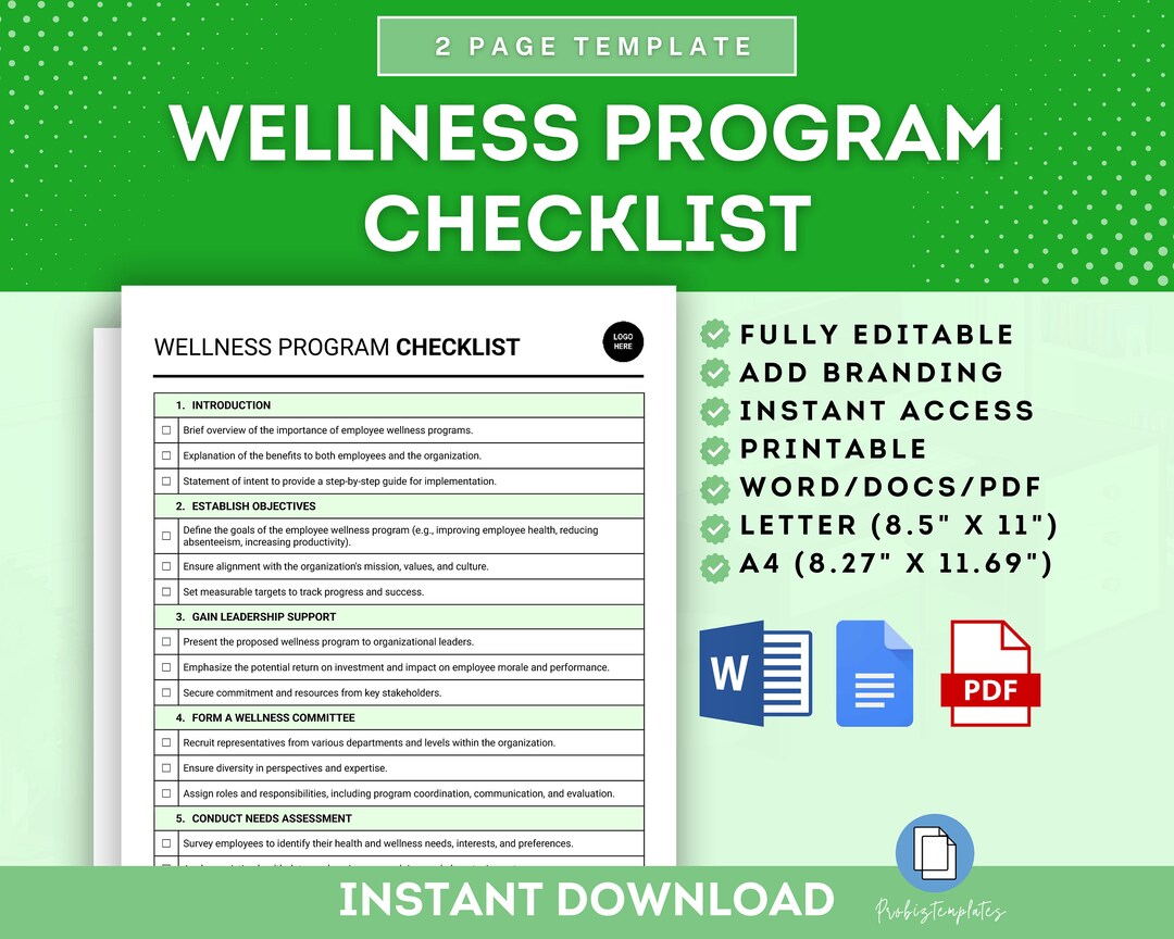 Employee Wellness Program Checklist Template, Workforce Health and ...