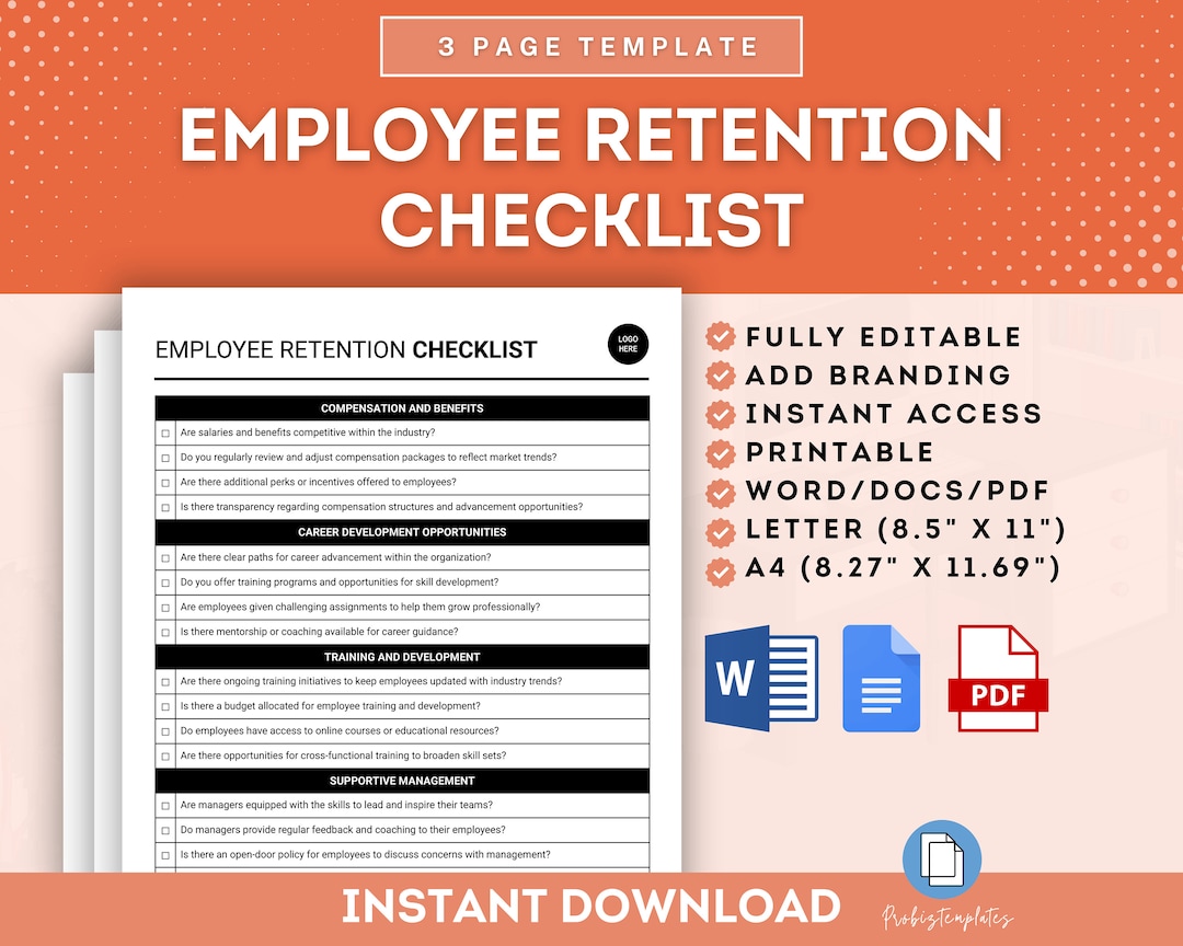 Employee Retention Checklist Template, Staff Retention Strategy Checklist, Employee Engagement ...