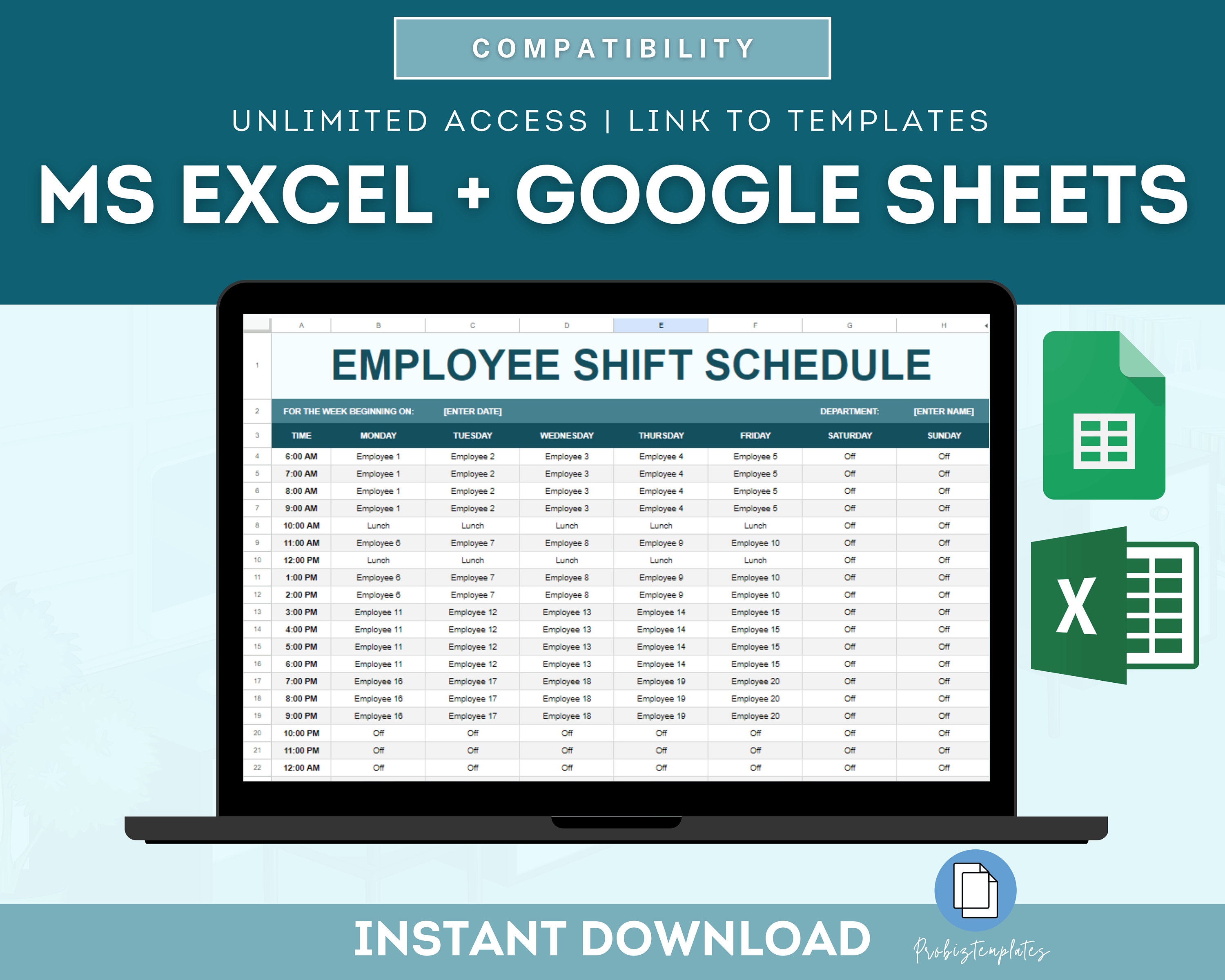 Employee Shift Schedule Spreadsheet, Work Schedule Template, Staff ...