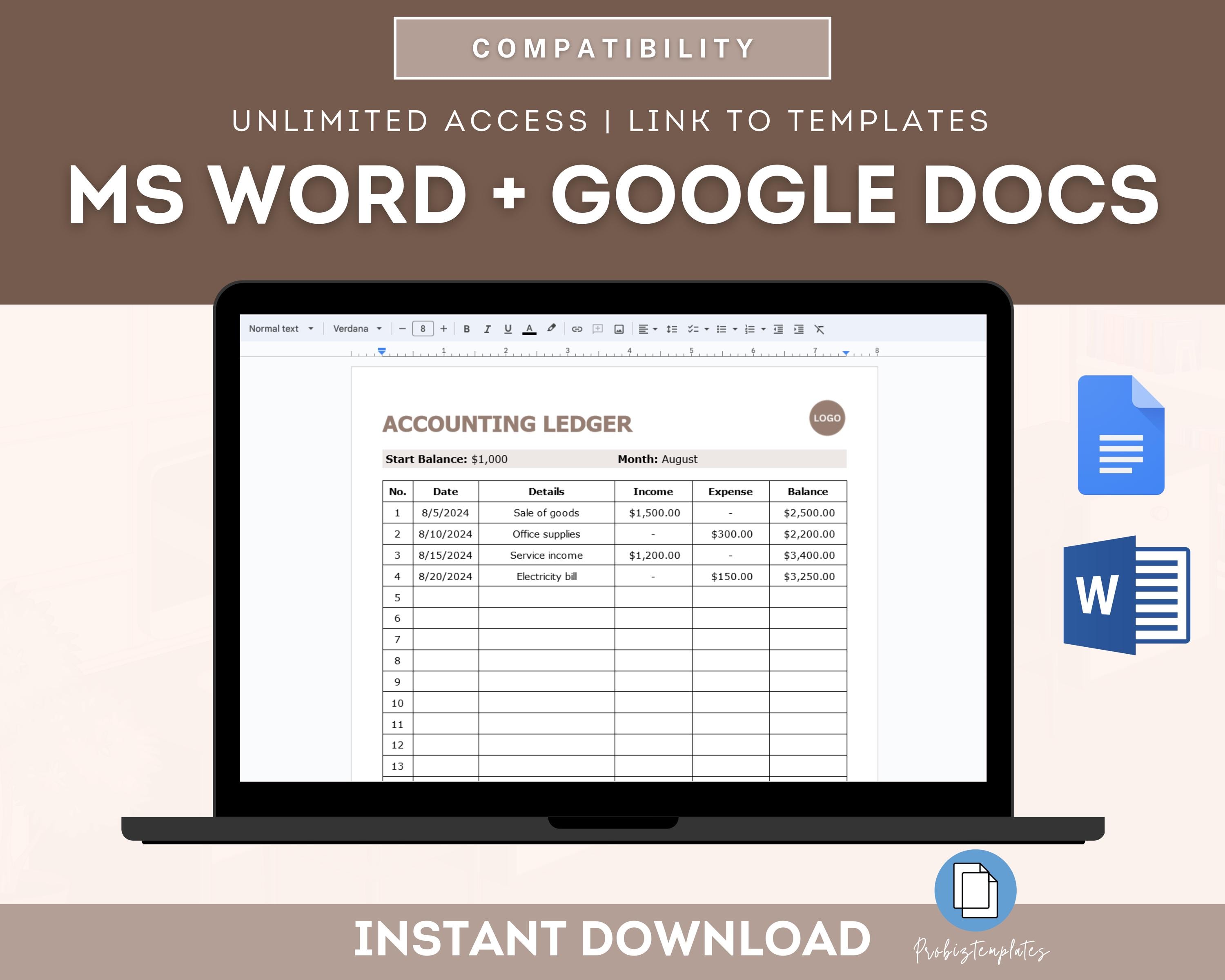 Accounting Ledger Template, Customizable Financial Ledger Form, Ledger ...