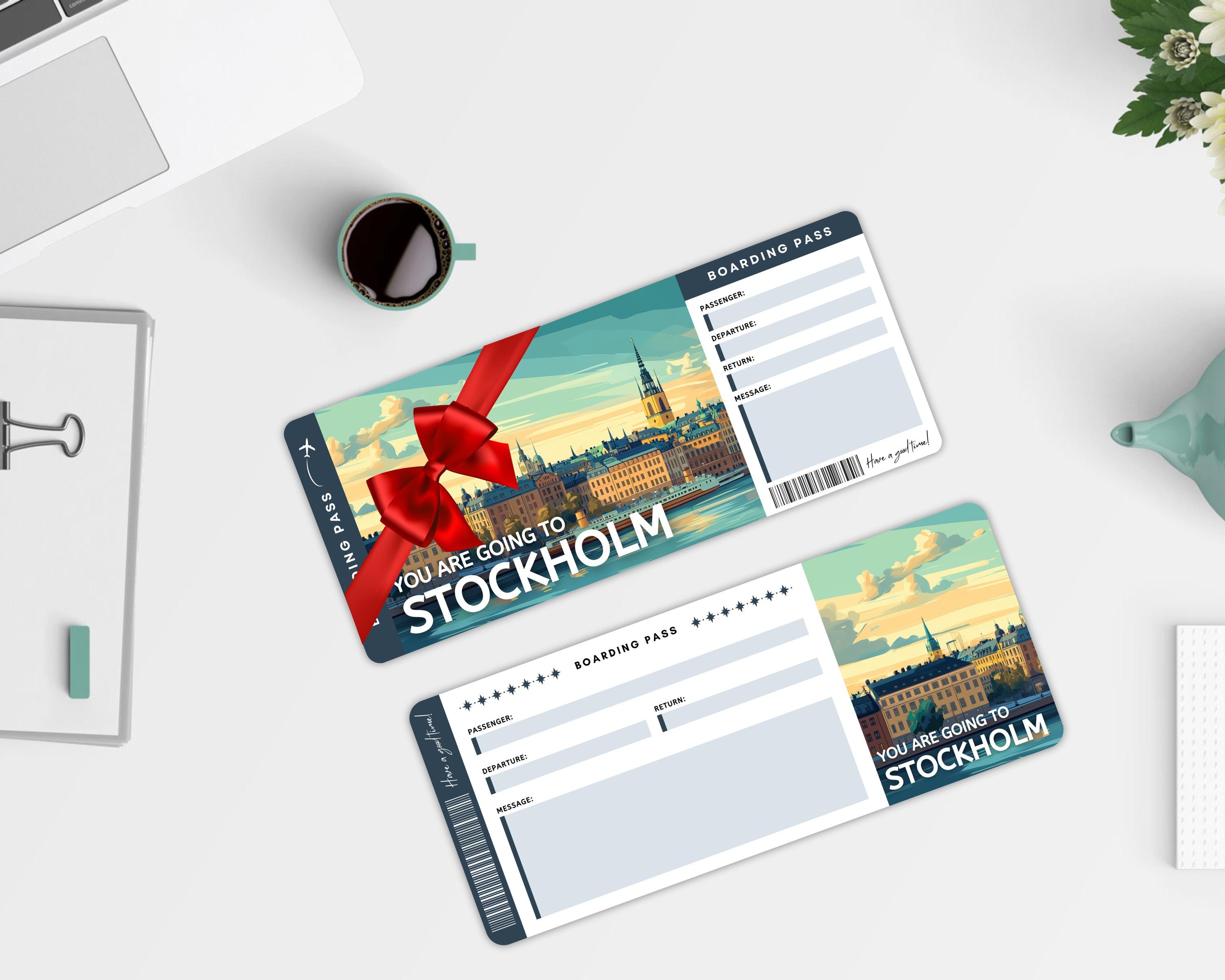 Printable Stockholm Surprise Gift Ticket, Editable Sweden Vacation ...