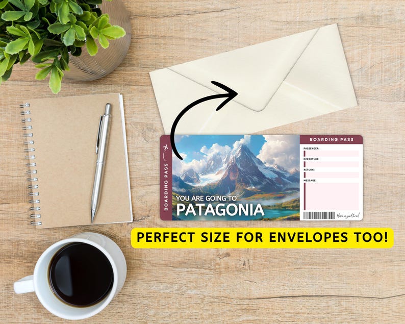 Printable Patagonia Surprise Gift Ticket, Editable South America ...