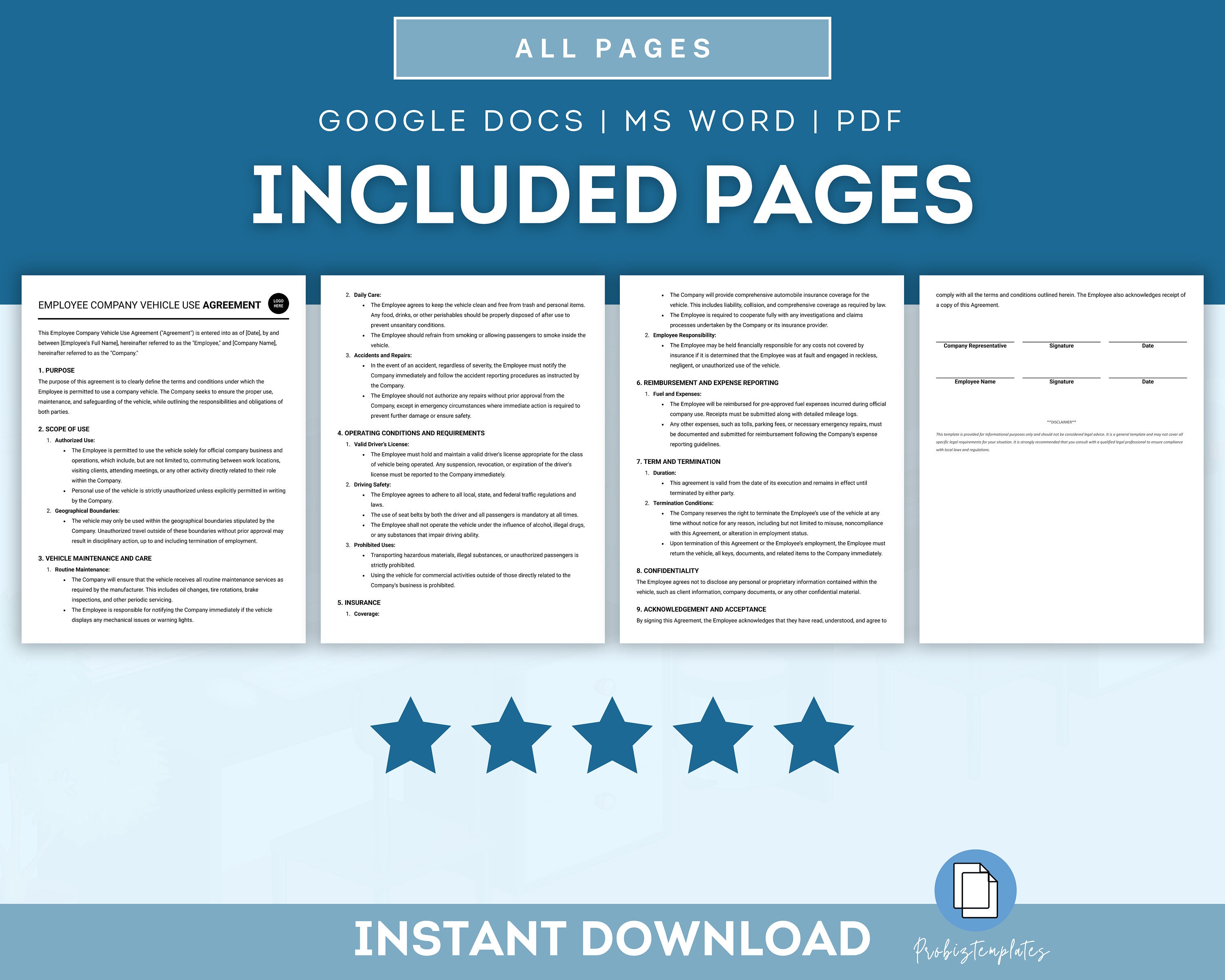Employee Company Vehicle Use Agreement Template, Company Car Use Policy ...