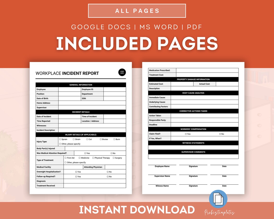 Workplace Incident Report Form Template, Workplace Accident Report Form ...