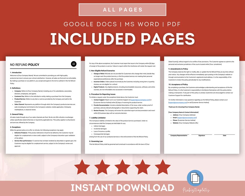 No Refund Policy Template, Refund Policy Guidelines, No Refund Notice ...