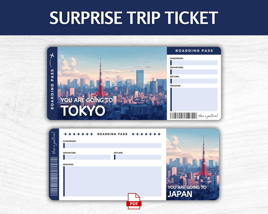 Printable Japan Surprise Gift Ticket, Editable Tokyo Japan Boarding ...
