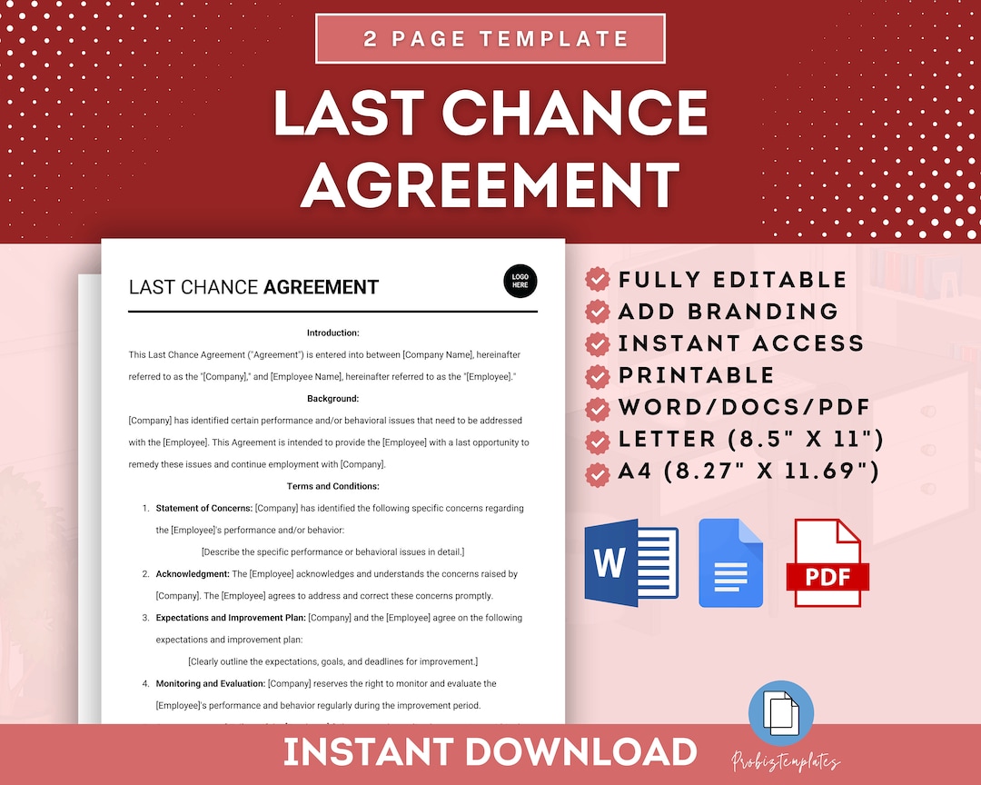 Employee Last Chance Agreement, Employee Disciplinary Action Form ...