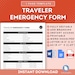 Traveler Emergency Form, Trip Emergency Information Sheet, Travel ...