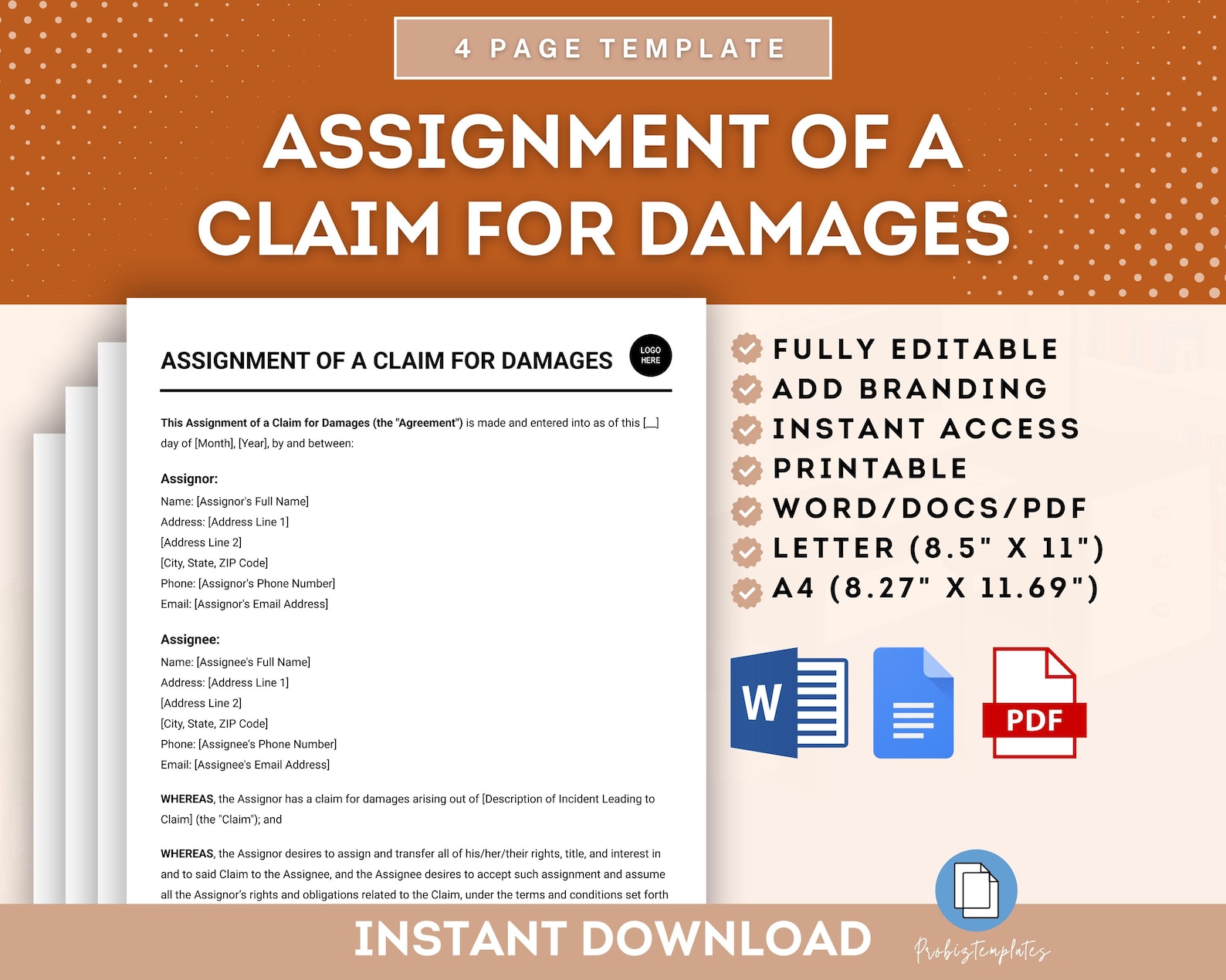 Assignment of a Claim for Damages Template, Damages Claim Assignment ...