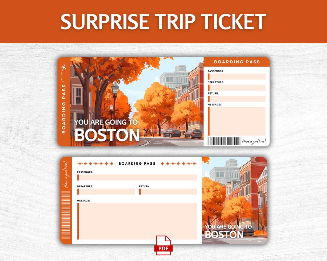 Printable Boston Surprise Gift Ticket, Editable Boston MA Boarding Pass ...