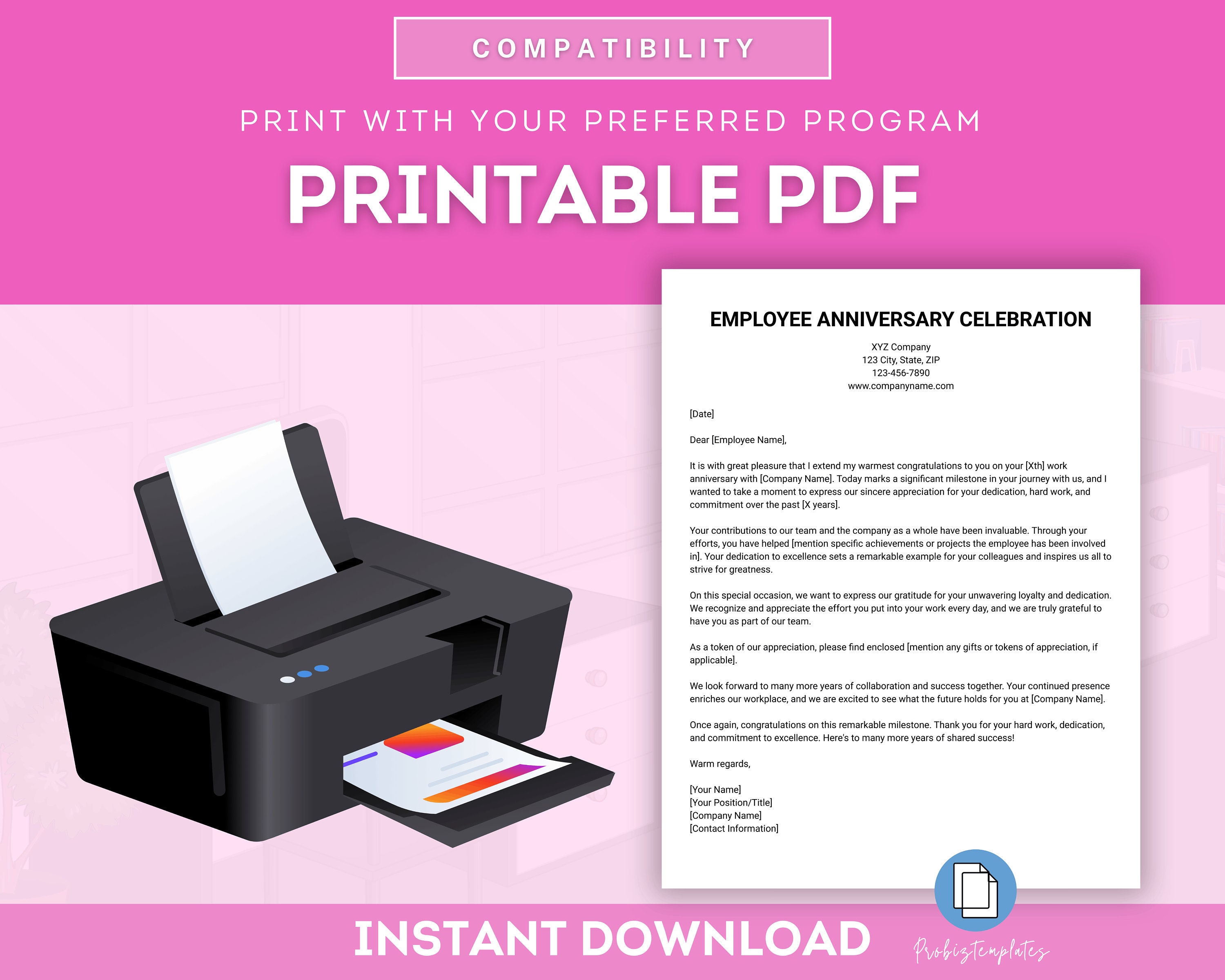 Employee Anniversary Celebration Letter Template, Employee Milestone ...