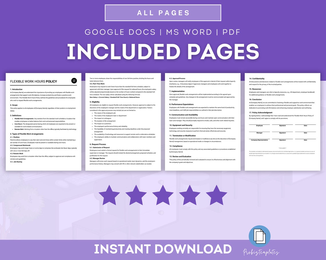 Flexible Work Hours Policy Template, Adaptive Work Schedule Policy ...